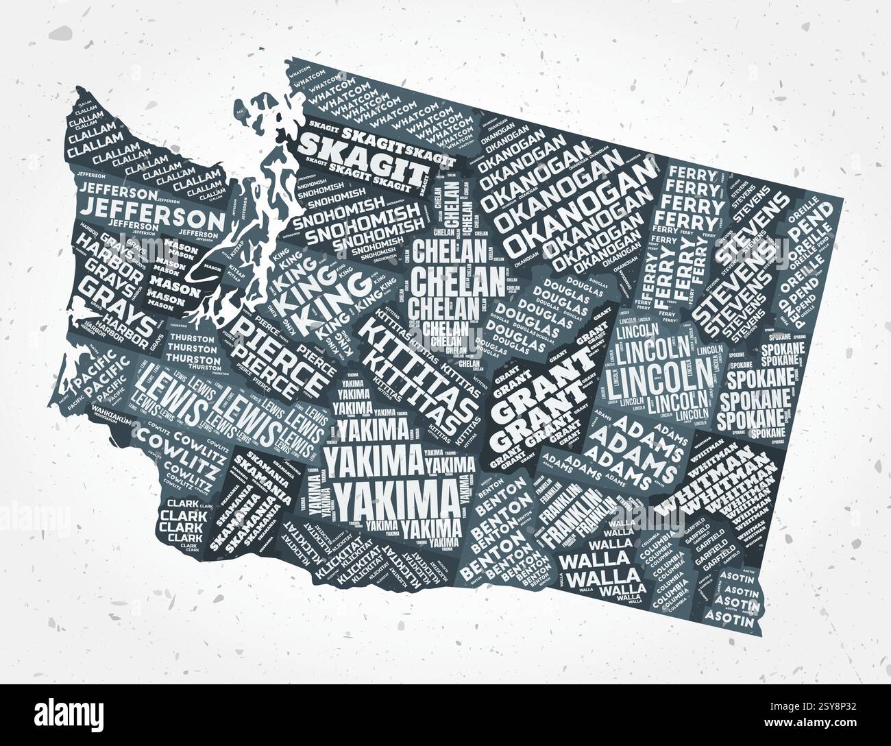 Washington counties word clouds. State shape on textured background ...
