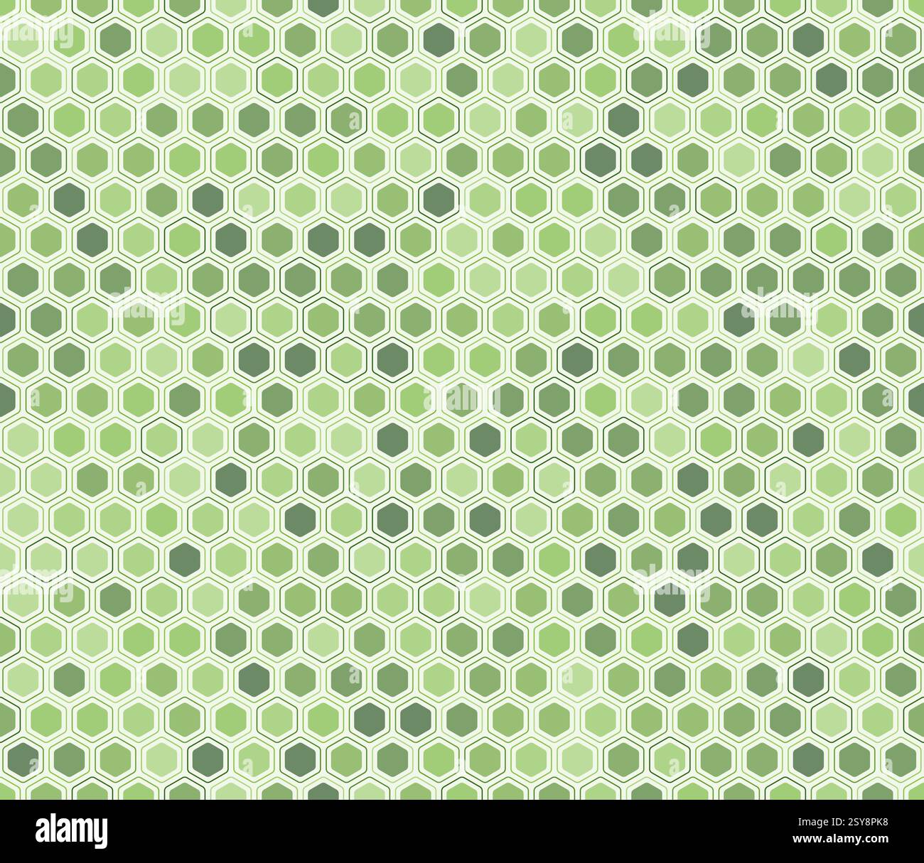 Minimal geometric background. Rounded hexagons mosaic pattern with inner solid cells. Green ...