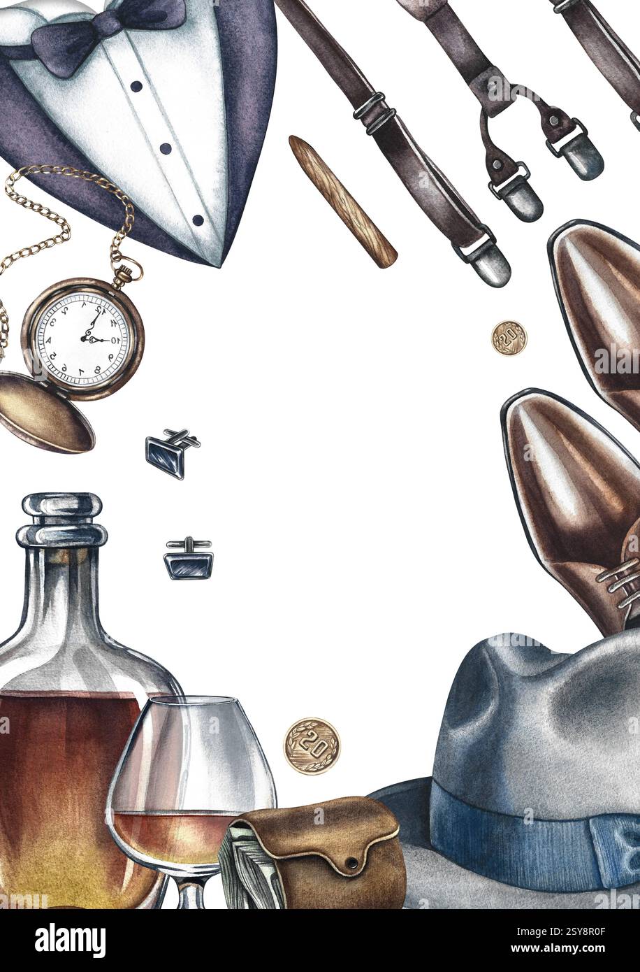 A postcard for a man. A frame with men's accessories. Handmade ...