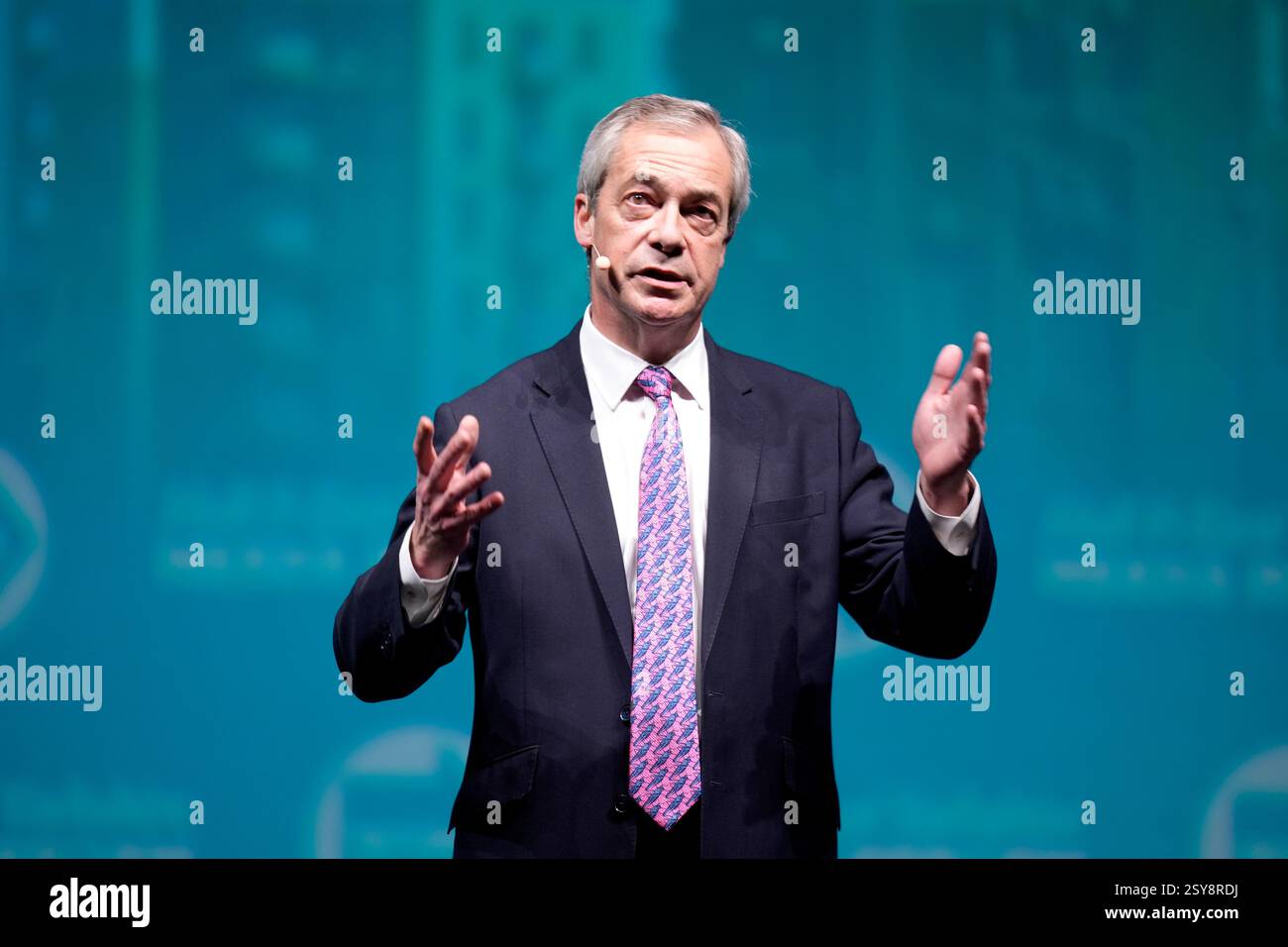 Reform UK leader Nigel Farage speaking during the Reform UK Hull ...