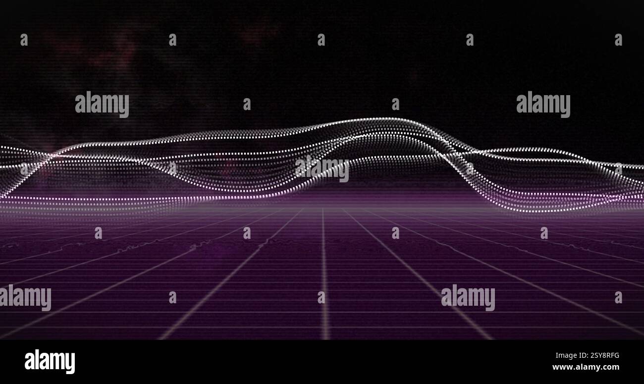 Image of digital waveforms and grid lines over dark background Stock Photo - Alamy