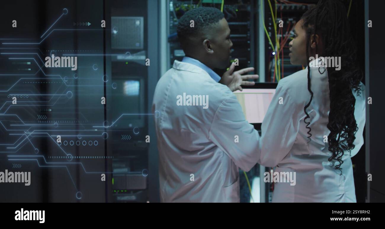 Image of data processing and african american it technicians with ...