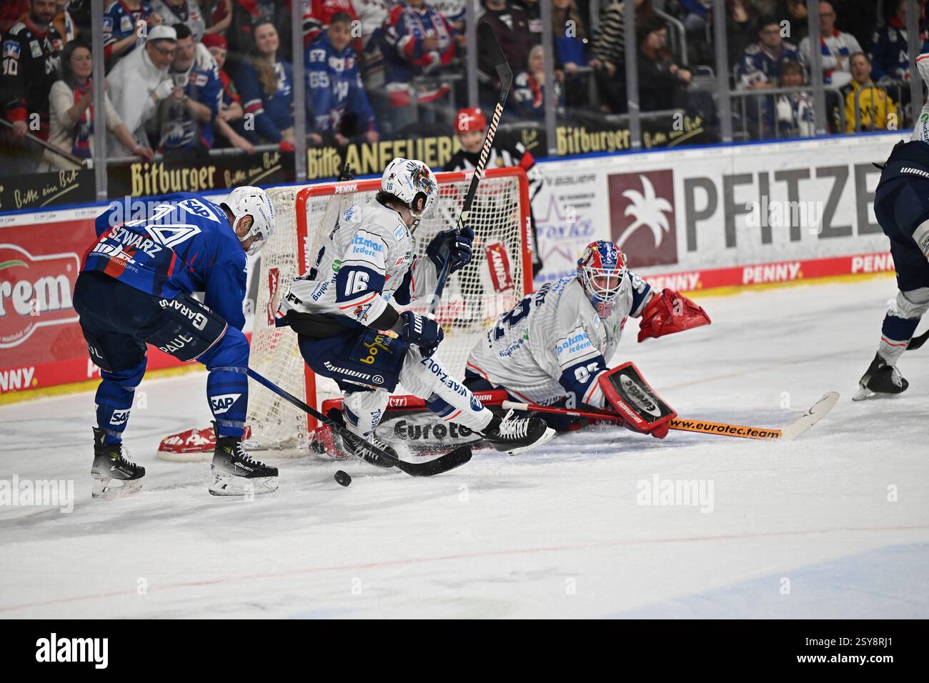 Mannheim, Deutschland. 27th Feb, 2025. Jordan Szwarz (Adler Mannheim ...