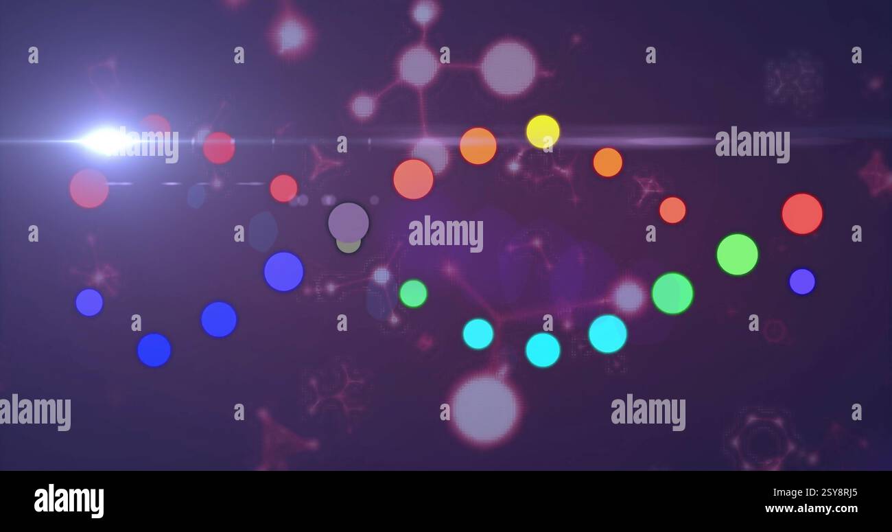 Image of colourful shapes moving over molecules and dna strand Stock ...