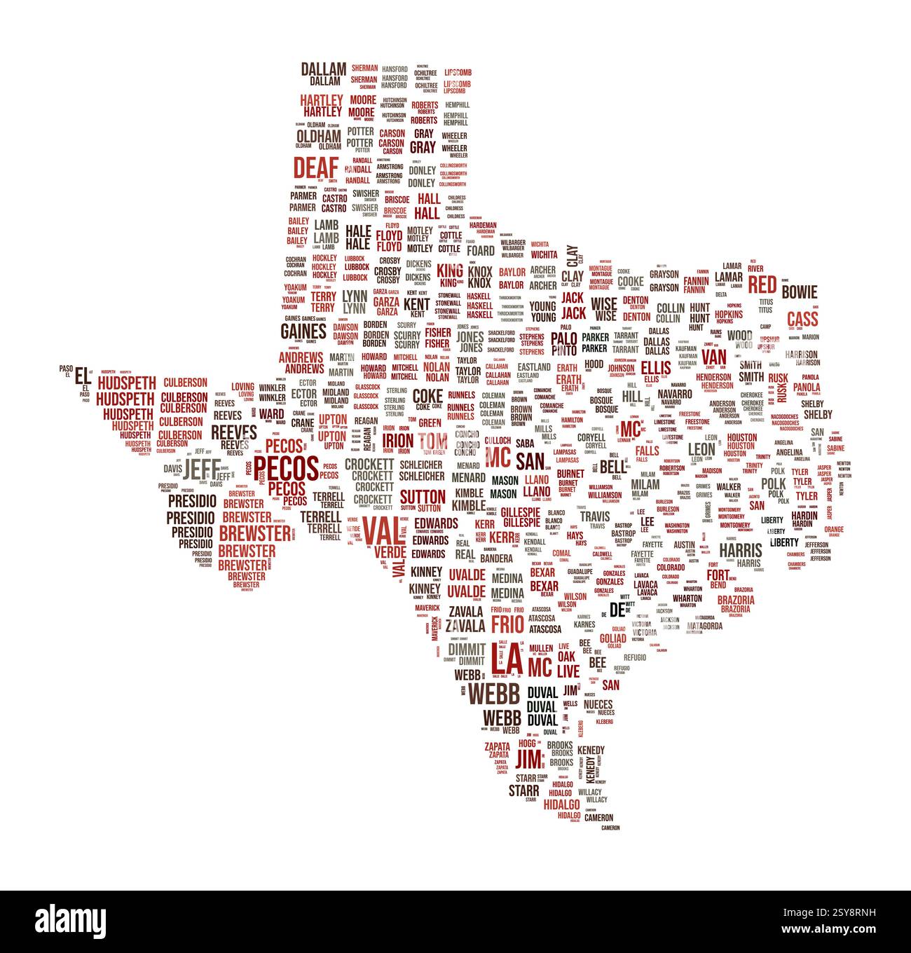 Texas Word Cloud. State shape with county division. Texas typography ...