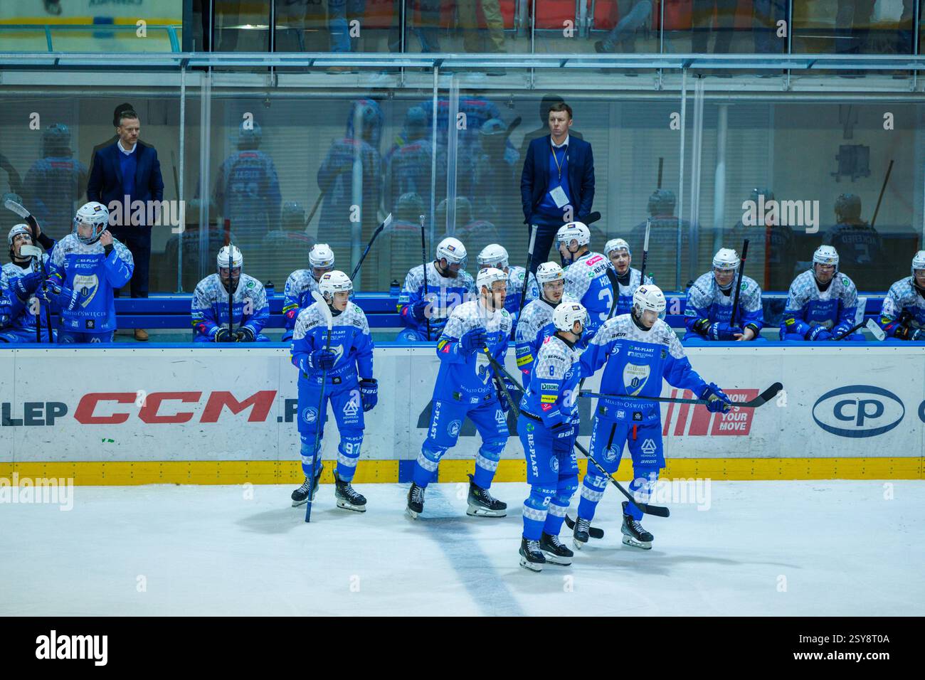 KRAKOW, POLAND, Feb 27, 2025, A hockey match in the Tauron Hockey League Play-Off quarter finals ...