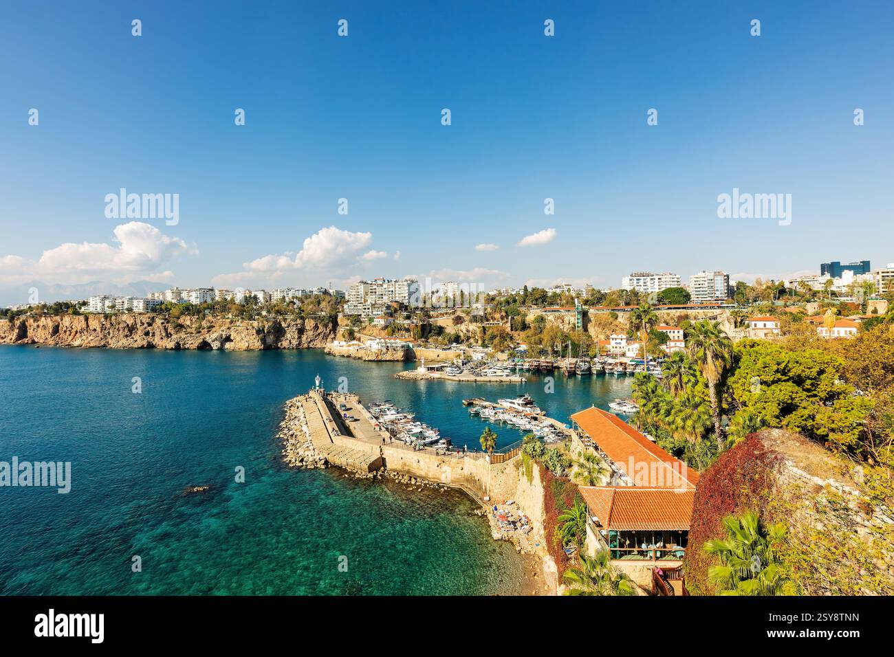 Cityscape of Antalya in Turkey, showing restored ancient Roman Harbour ...