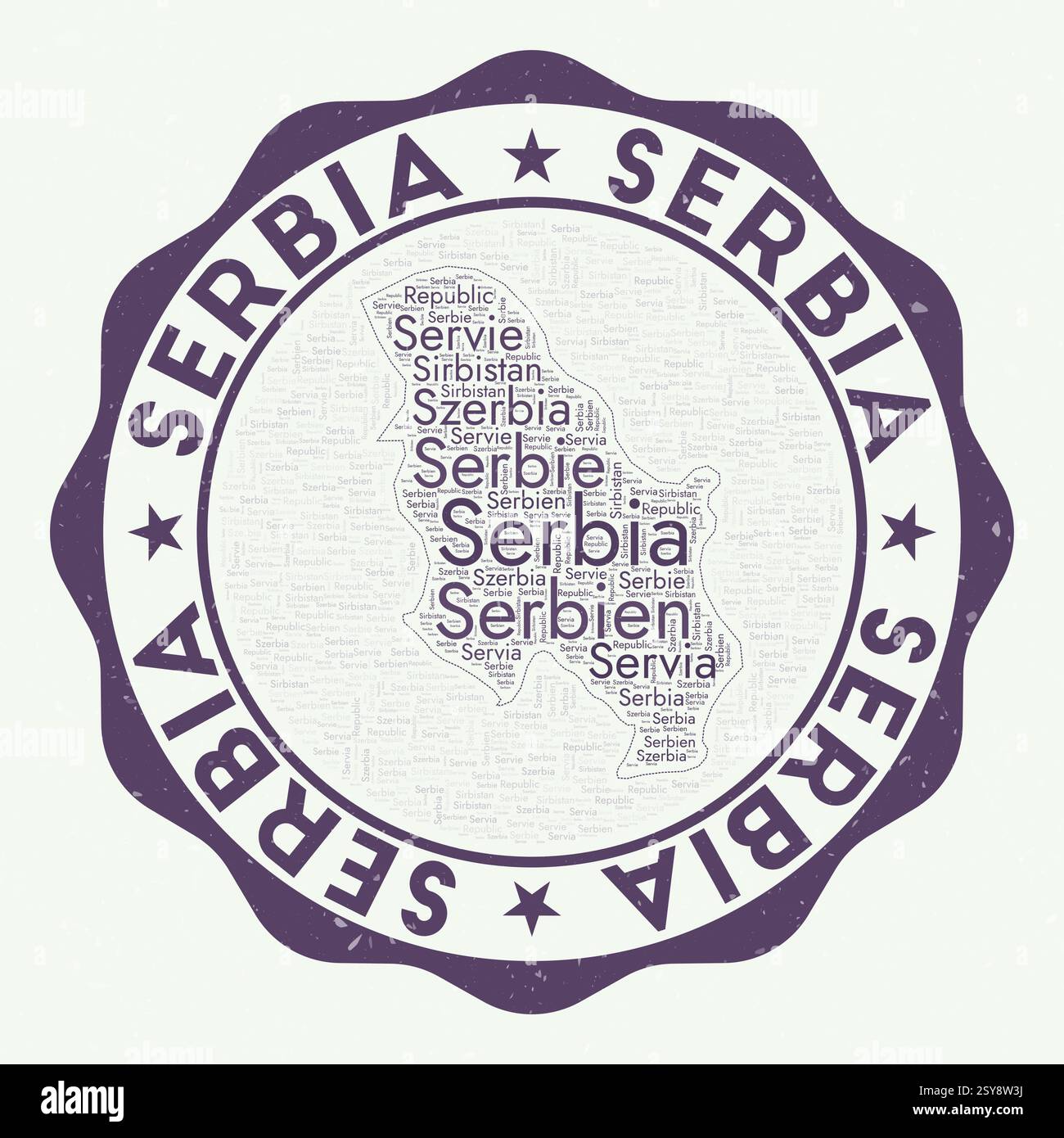 Serbia logo. Appealing country badge with word cloud in shape of Serbia ...