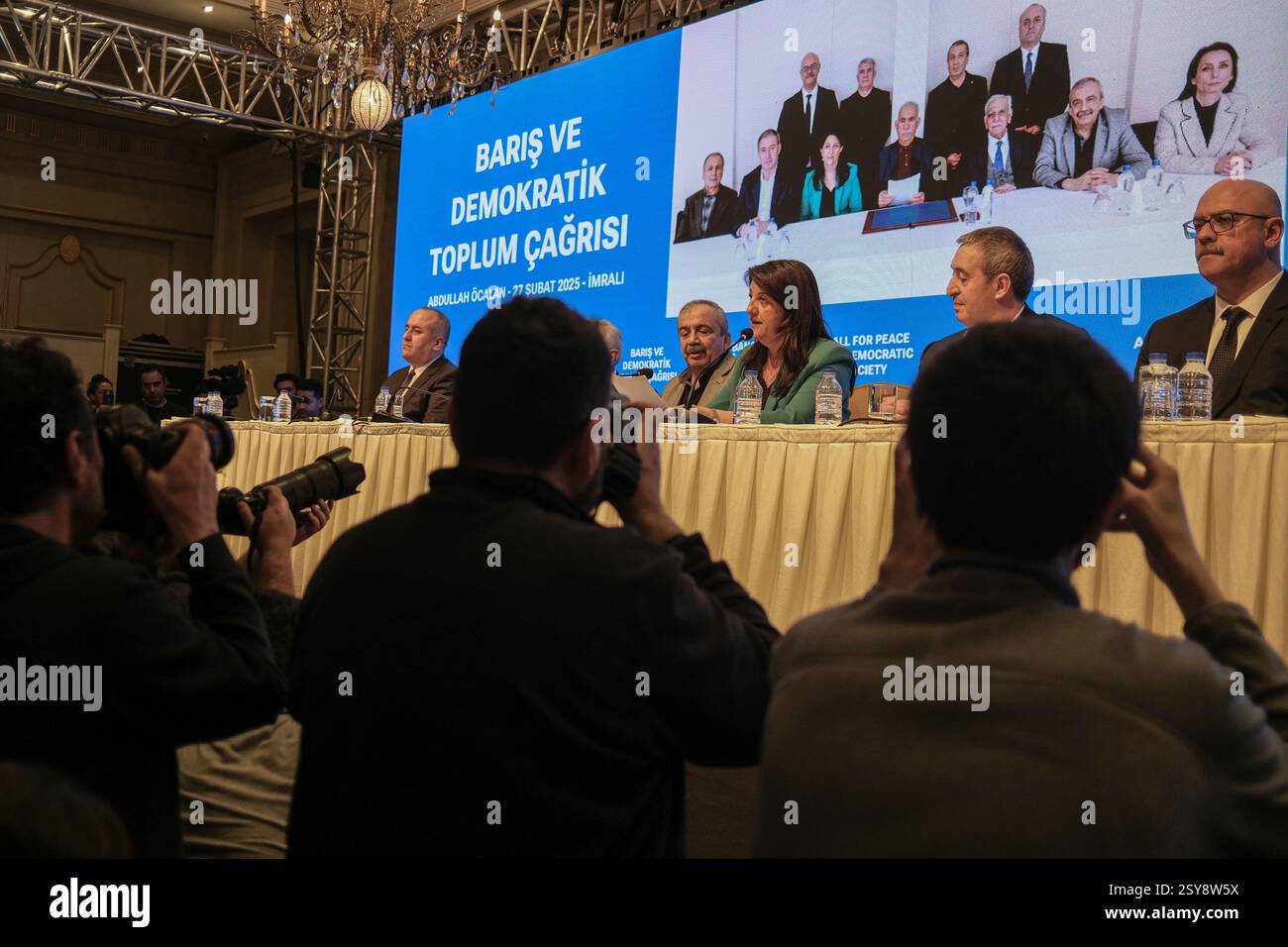 Istanbul, Turkey. 27th Feb, 2025. Journalists follow the statement. The ...