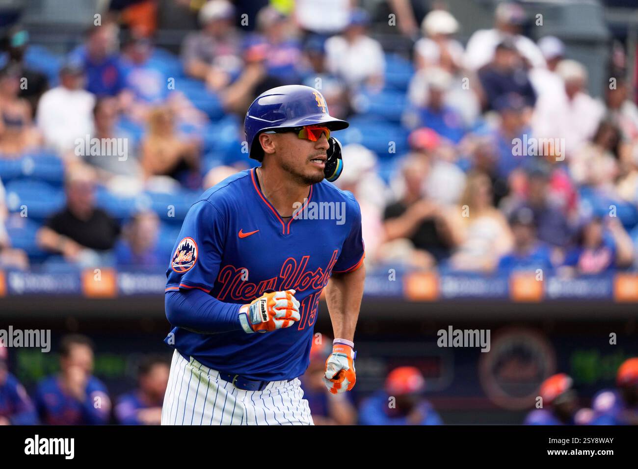 New York Mets' Tyrone Taylor flies out during the fourth inning of a ...