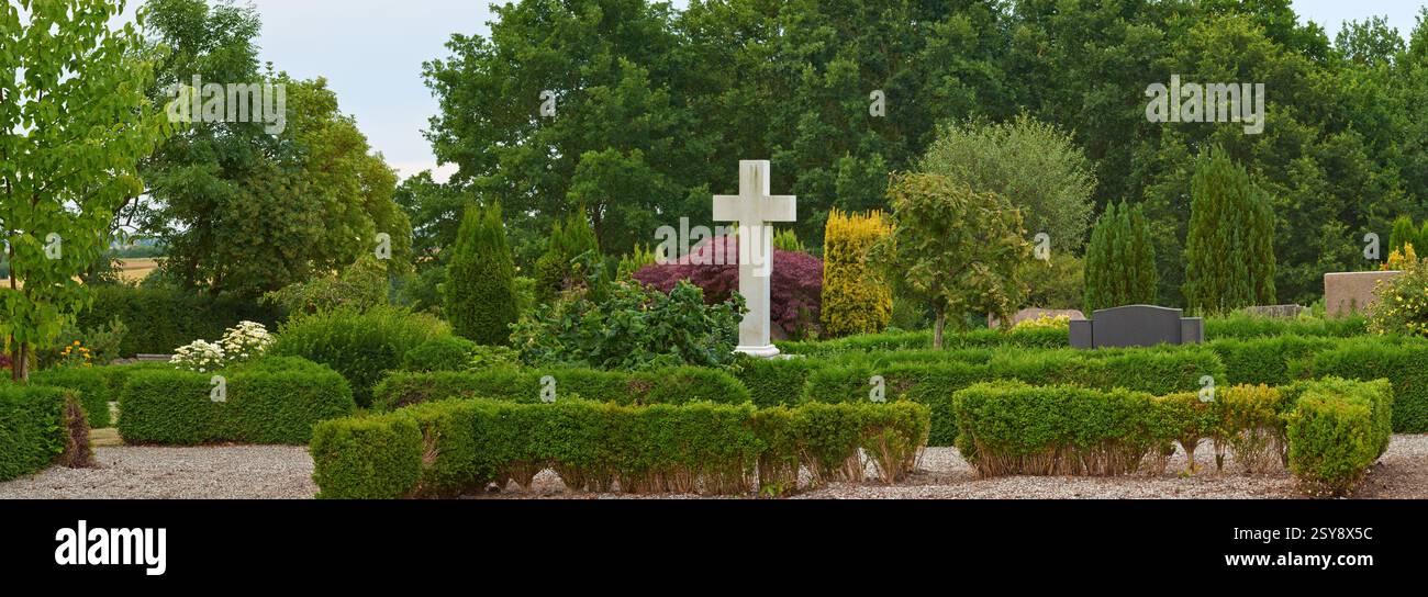 Banner, garden design and christianity with cross for symbol, identity ...