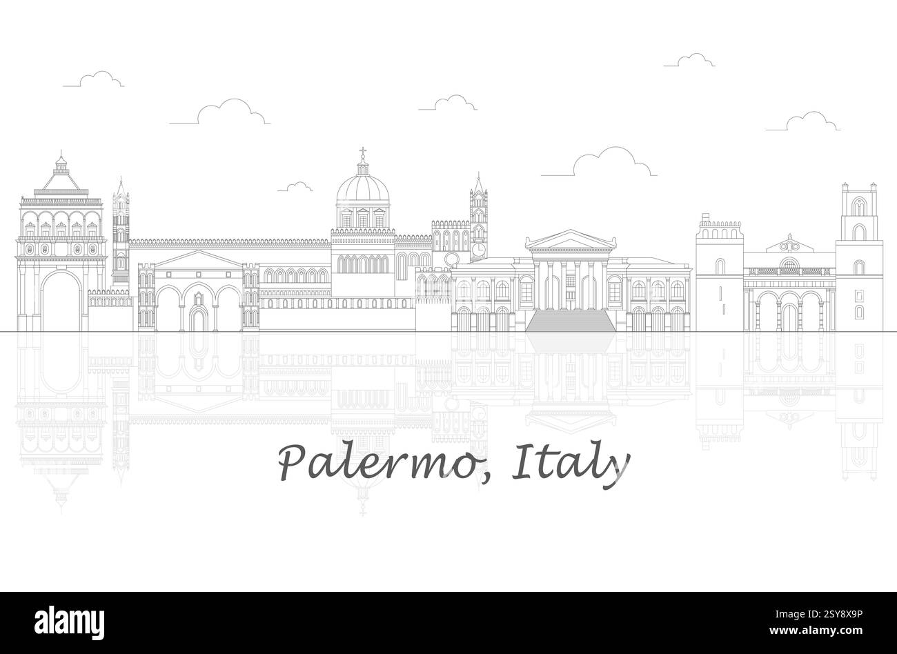Outline Skyline panorama of City of Palermo, Sicily, Italy - vector ...
