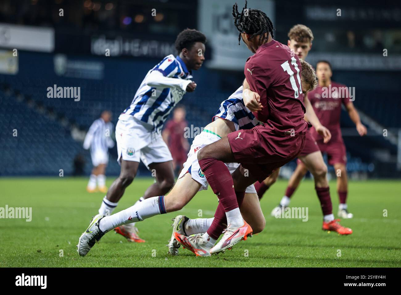 West Bromwich, UK. 27th Feb, 2025. #11, Reigan Heskey of Manchester City U18 in attacking action ...