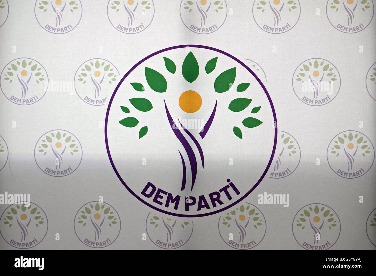 Diyarbakir, Turkey. 27th Feb, 2025. The emblem of the Peoples' Equality ...