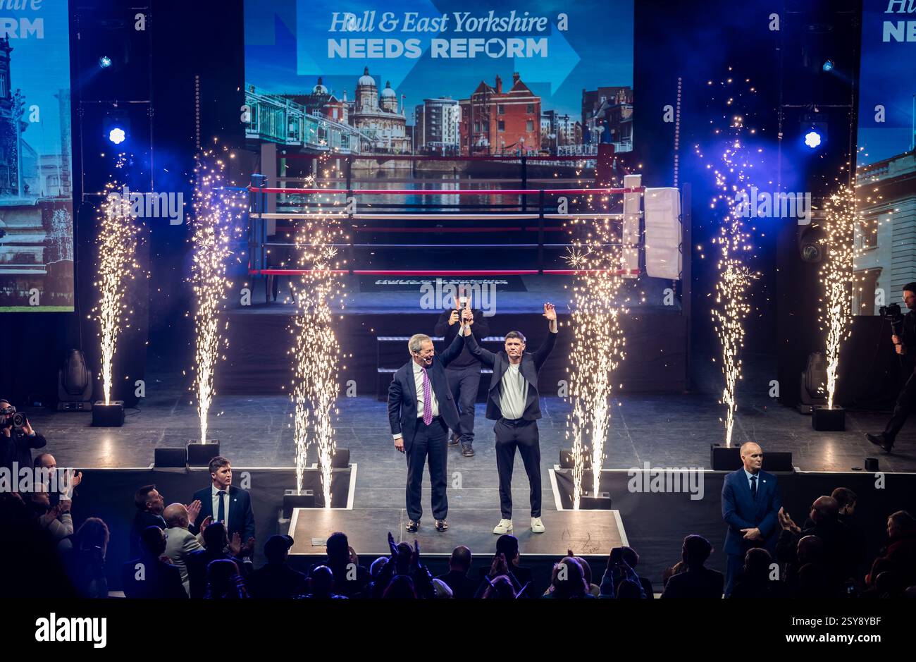Reform UK leader Nigel Farage with the party's candidate for Hull, Luke ...