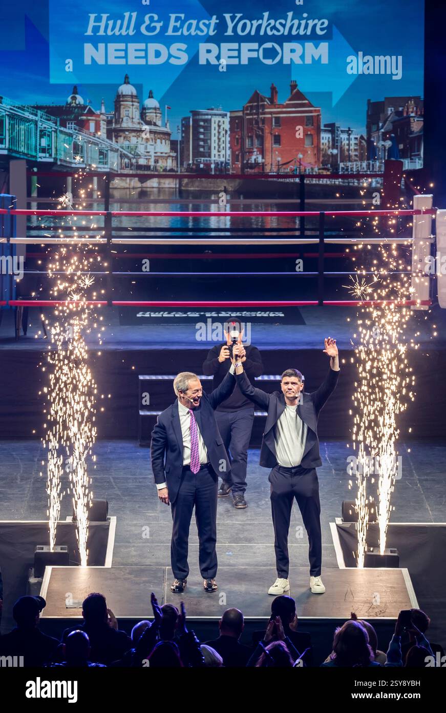 Reform UK leader Nigel Farage with the party's candidate for Hull, Luke ...
