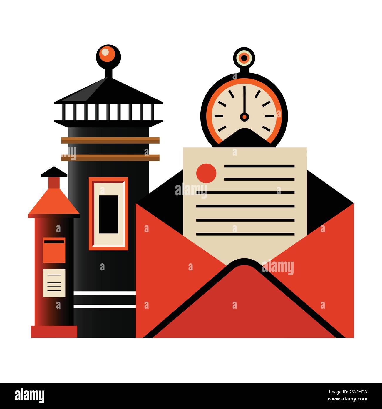 Post Office Concept - Envelope with arrival time showing along post ...