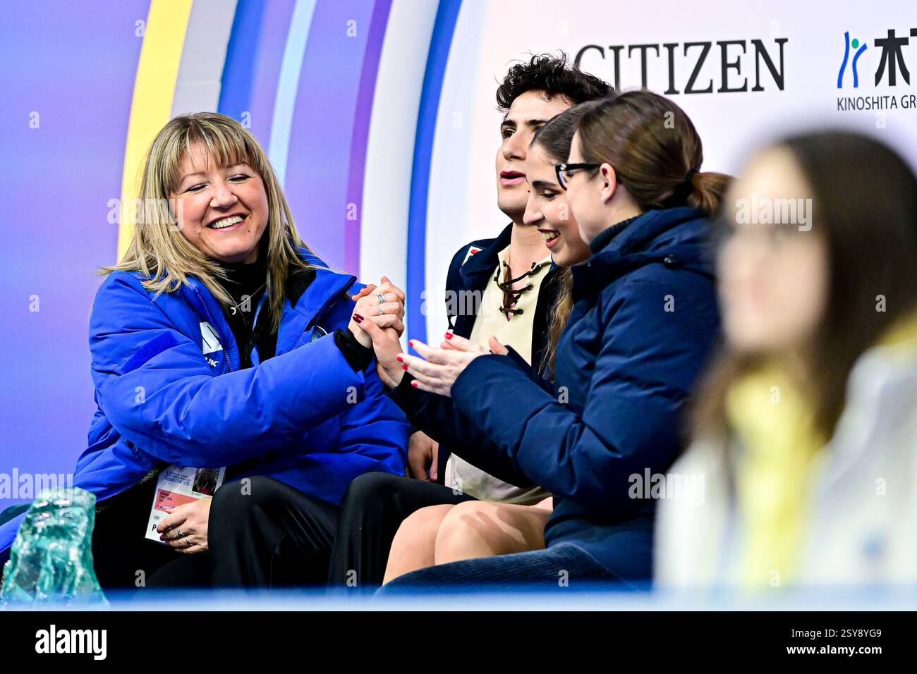 Laura FINELLI & Massimiliano BUCCIARELLI (ITA), at Kiss & Cry, during ...