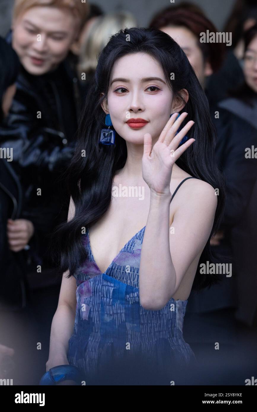 Meng Zi Yi is seen arriving at the Emporio Armani fashion show during ...