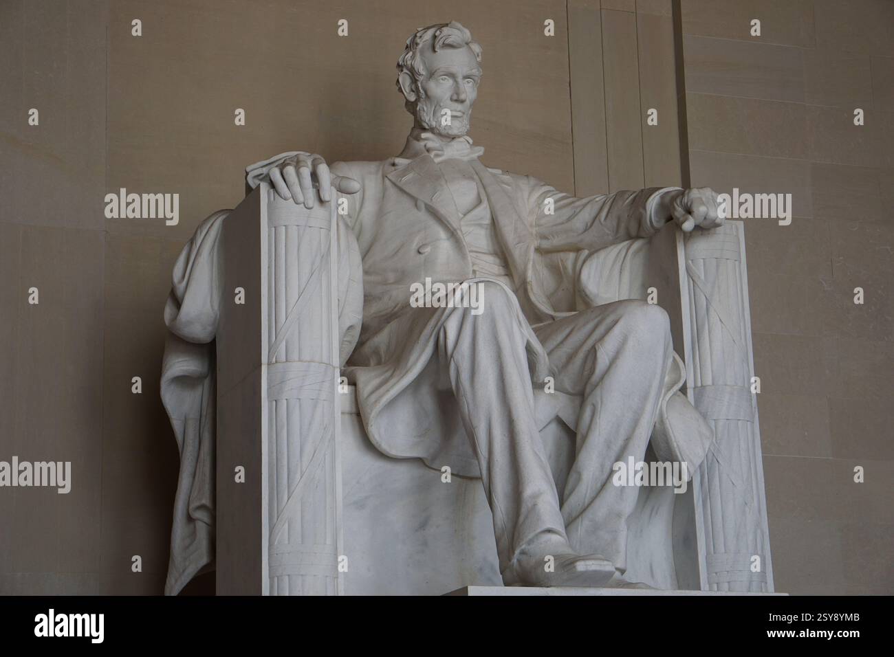 Low angle side profile of the landmark Abraham Lincoln statue seated on ...