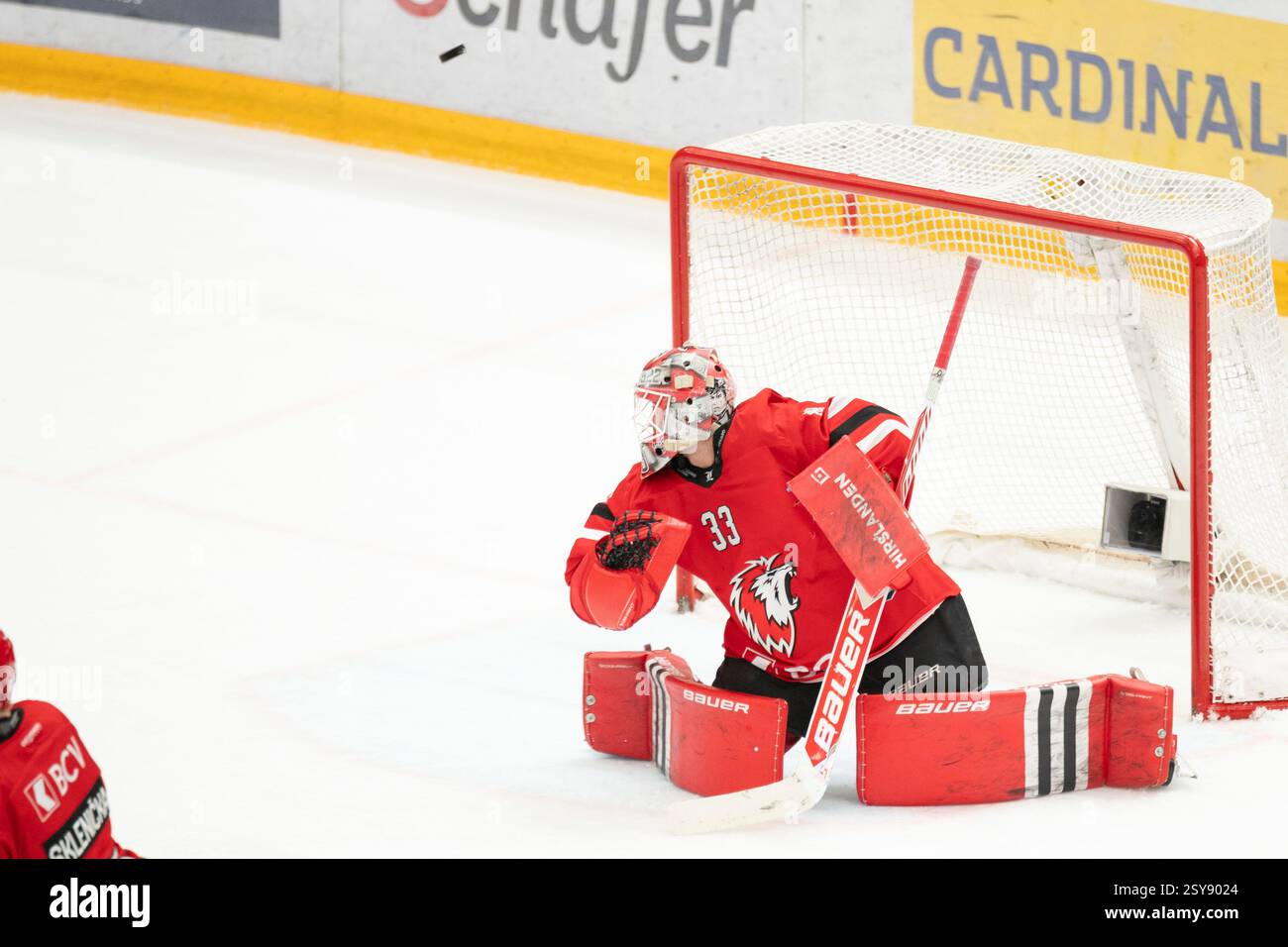 Lausanne, Switzerland. , . Kevin Pasche (goalkeeper) of Lausanne HC #33 ...