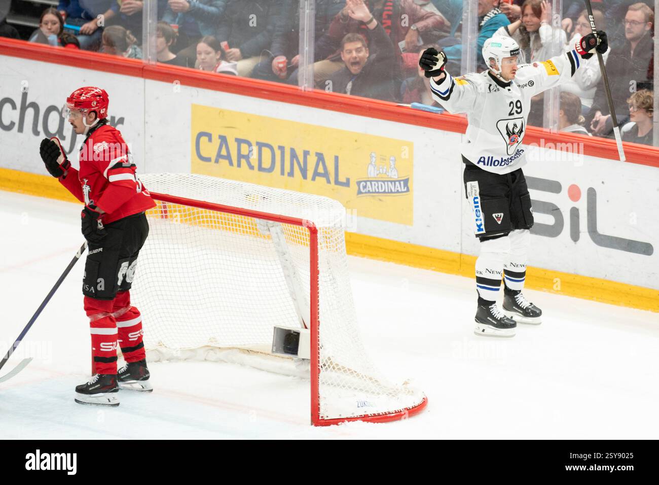 Lausanne Switzerland, 02 27 2025: Jakob Lilja (offense) of HC Fribourg ...