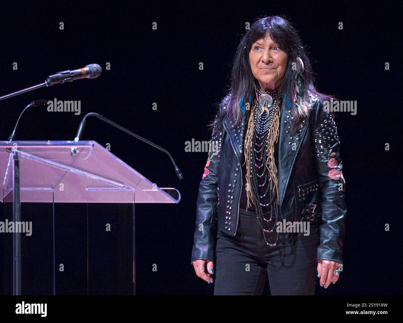 Buffy Sainte-Marie speaks at an event in Halifax, Tuesday, April 17 ...