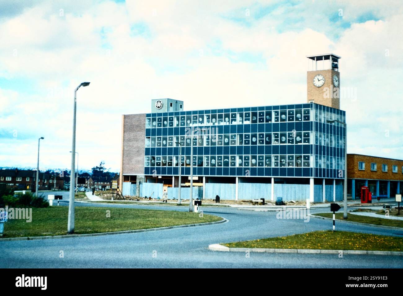 Churchill House and clock tower being built in the new town of Newton ...