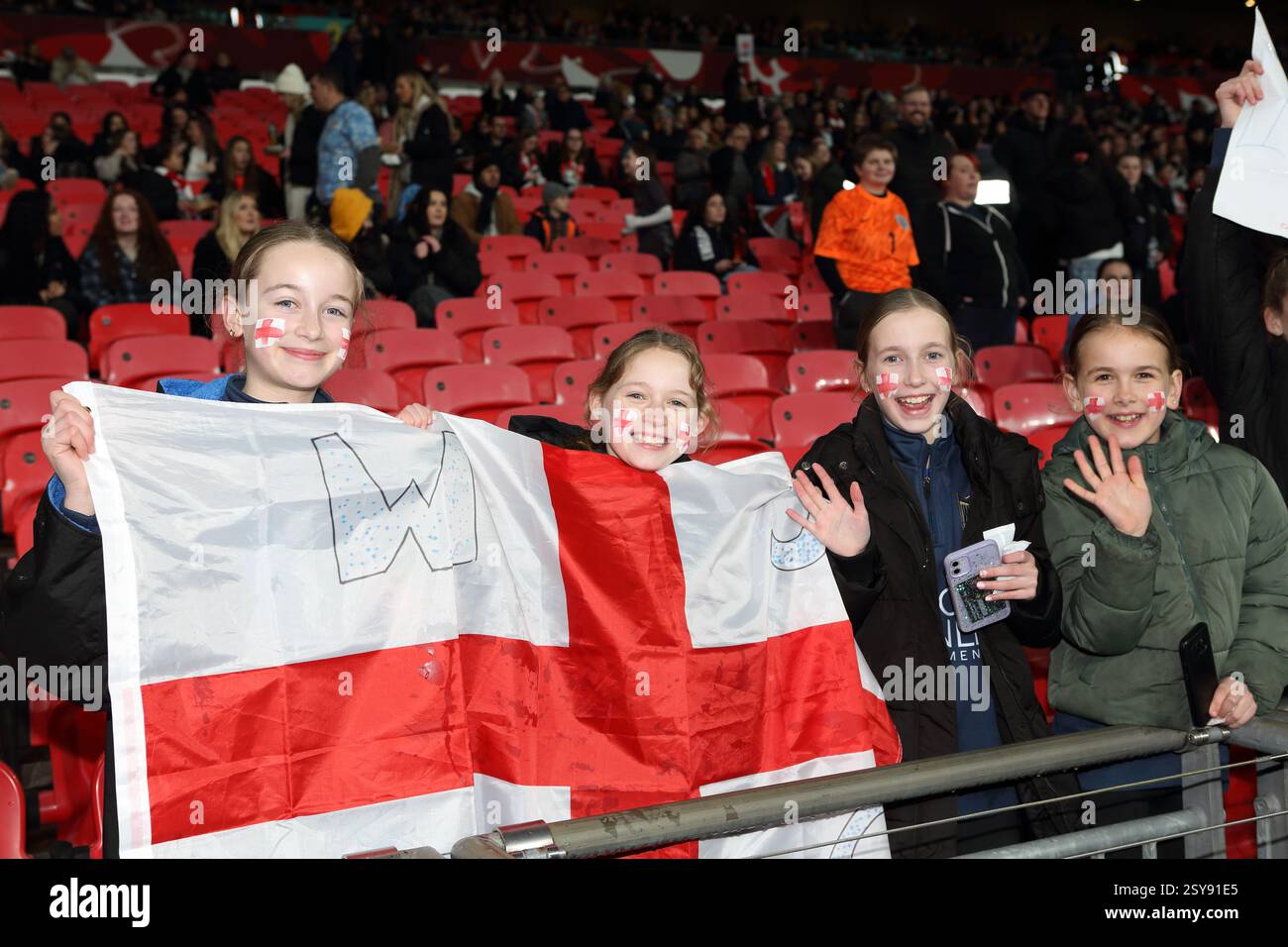 Women's football fans with flag of St George England Lionesses v Spain ...
