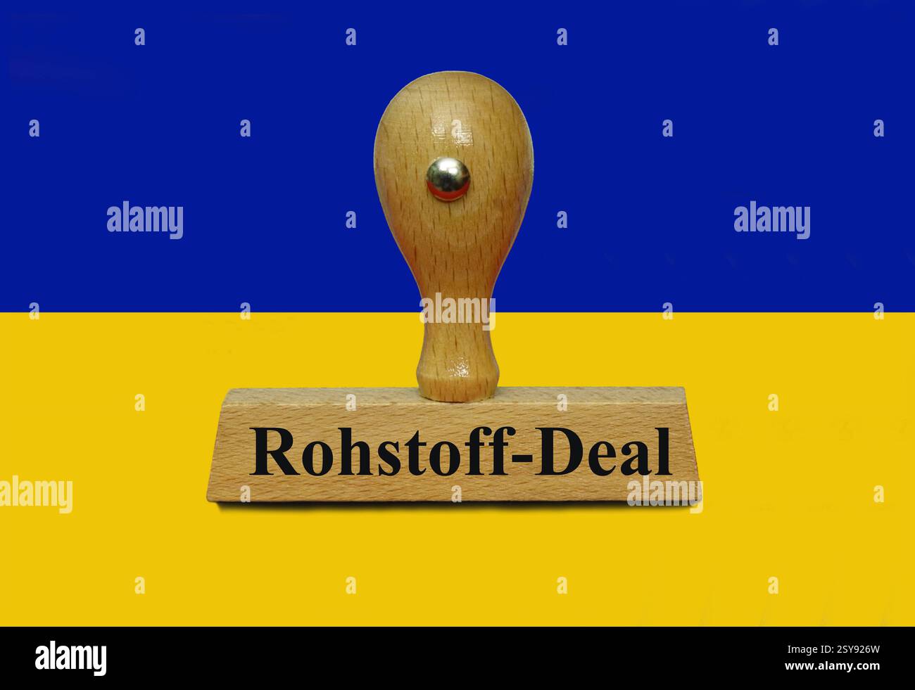 ukrainische Flagge und Stempel mit Schriftzug Rohstoff-Deal ukrainische ...