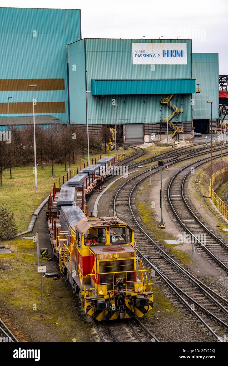 Hüttenwerke Krupp-Mannesmann, HKM in Duisburg, Germany. A freight train ...