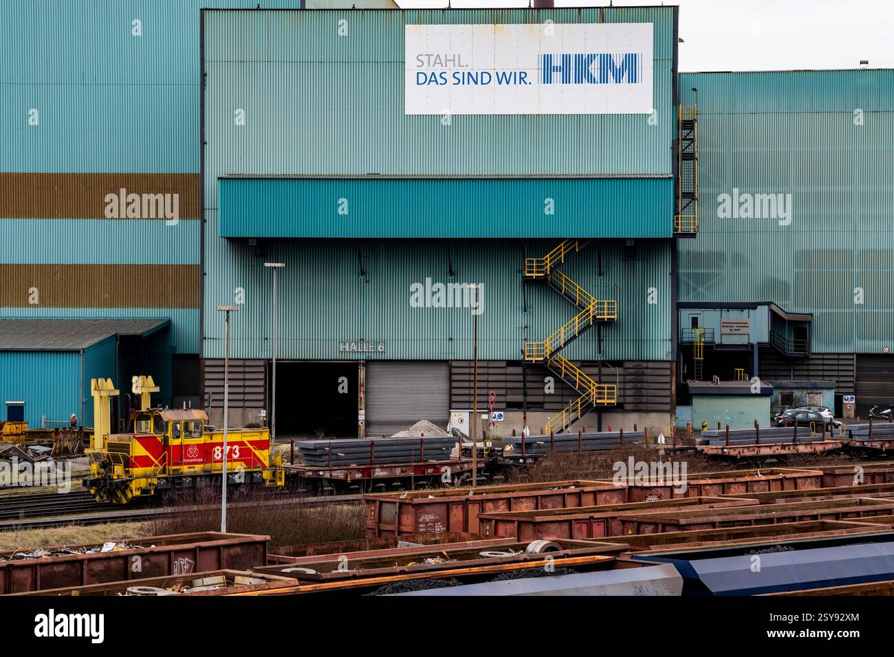 Hüttenwerke Krupp-Mannesmann, HKM in Duisburg, Germany. A freight train ...