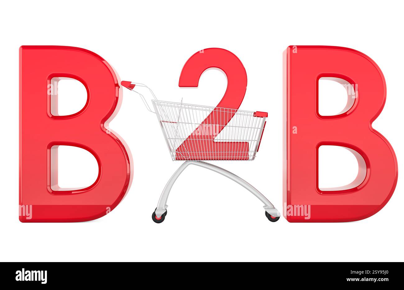 B2B concept with shopping cart. 3D rendering isolated on white ...