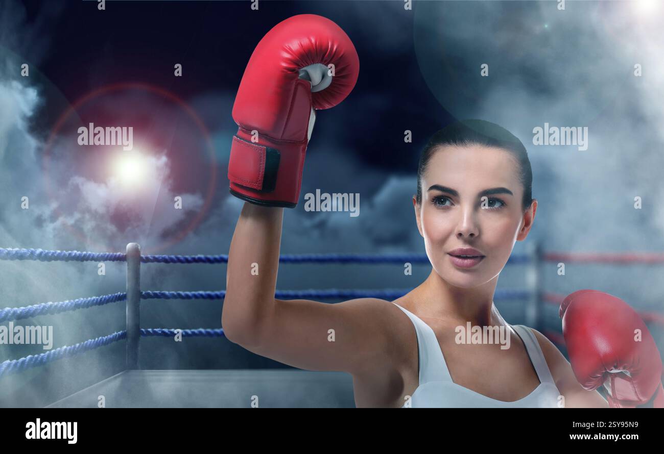 Boxer training on boxing ring in smoke Stock Photo - Alamy