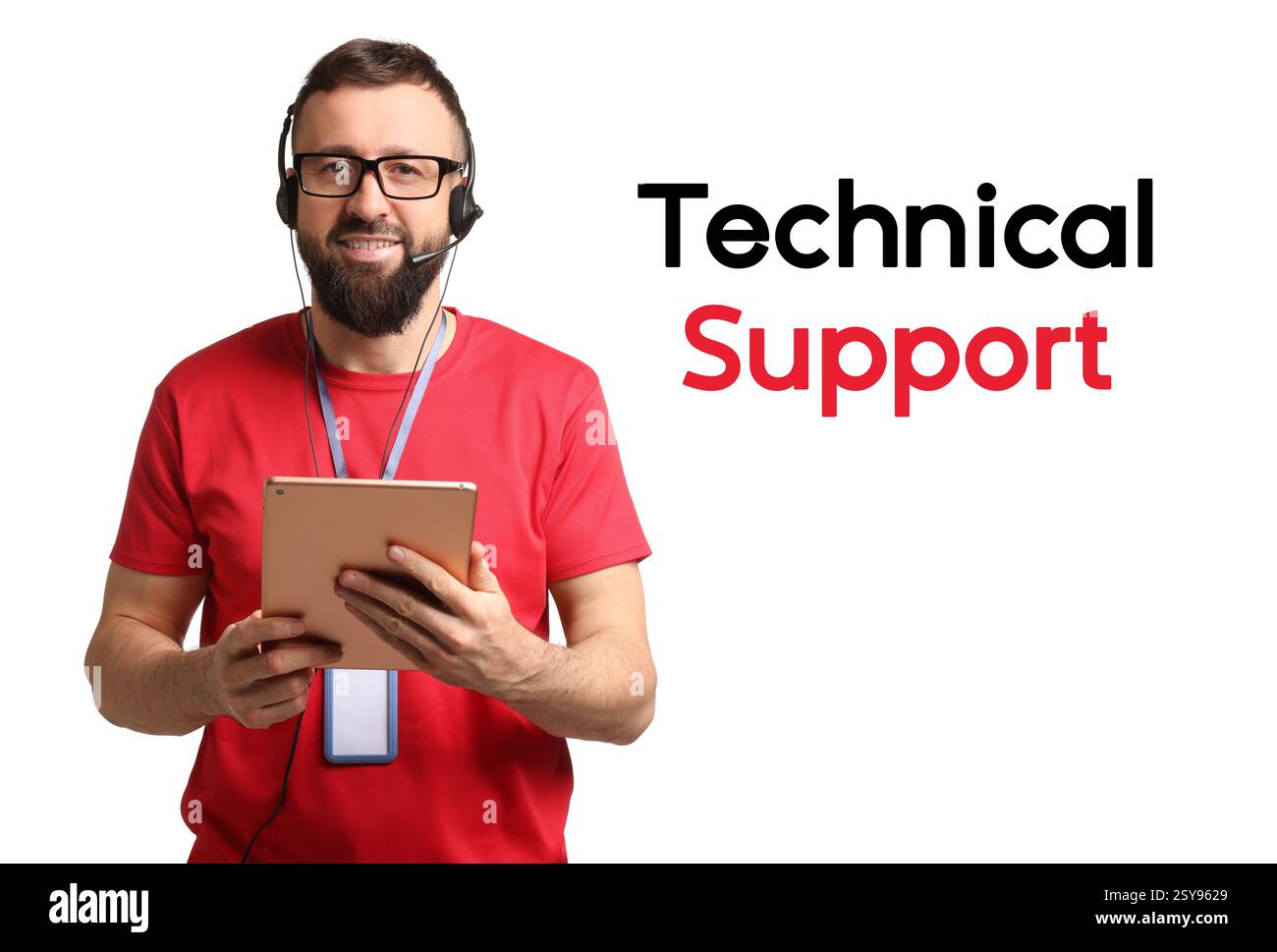 Technical support. Operator with headset on white background Stock ...
