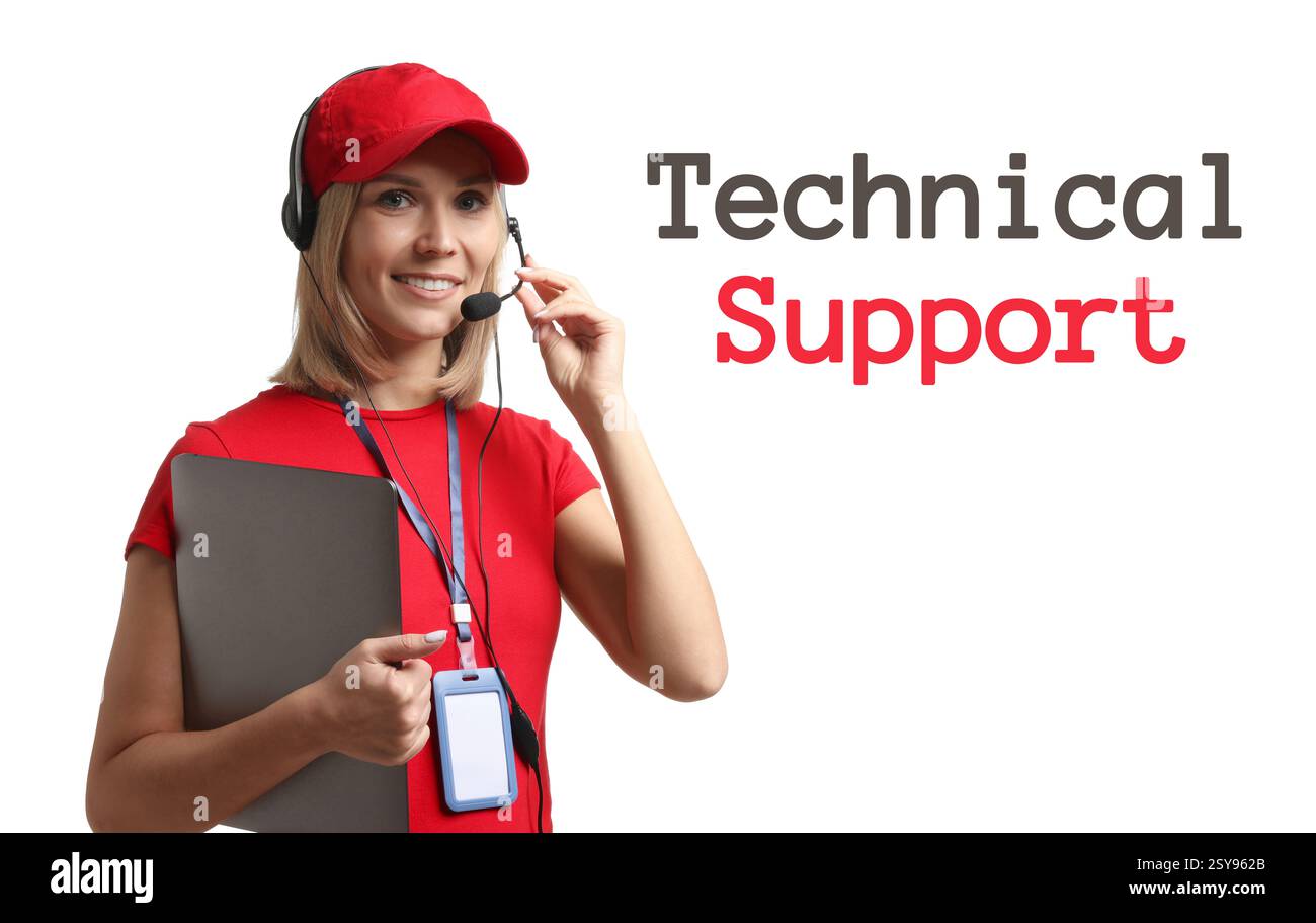 Technical support. Operator with headset on white background Stock ...