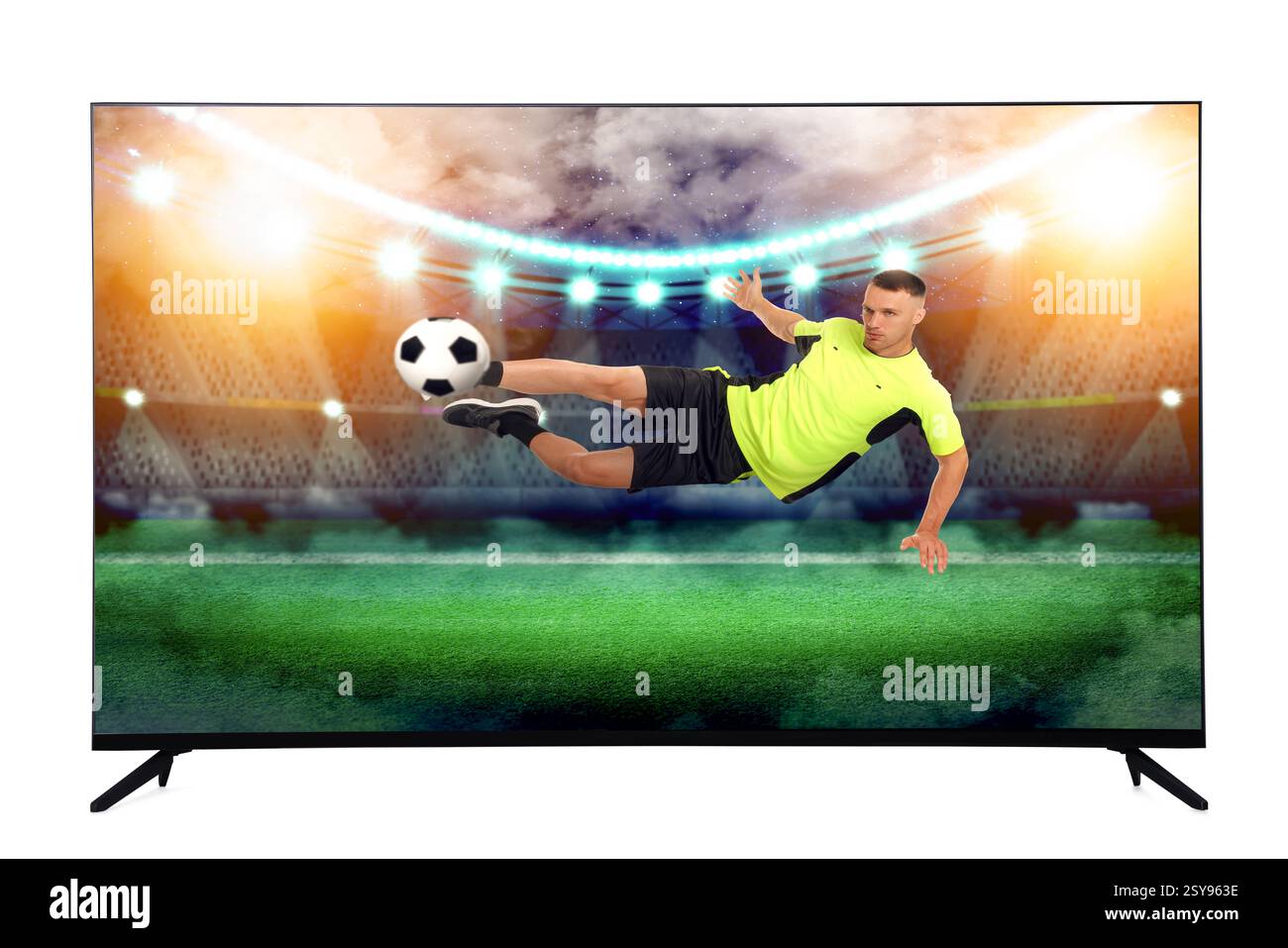 TV set showing soccer game, isolated on white Stock Photo - Alamy