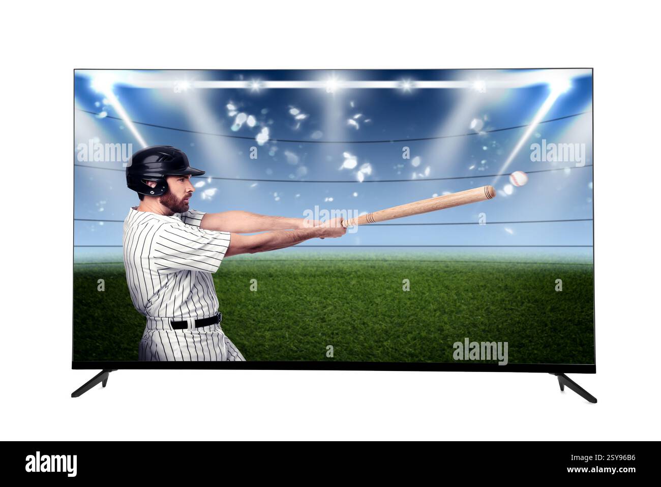 TV set showing baseball game, isolated on white Stock Photo - Alamy