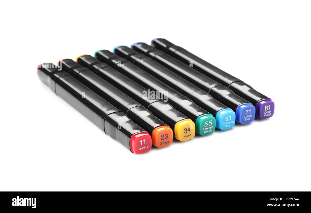 Colorful double sided markers isolated on white Stock Photo - Alamy
