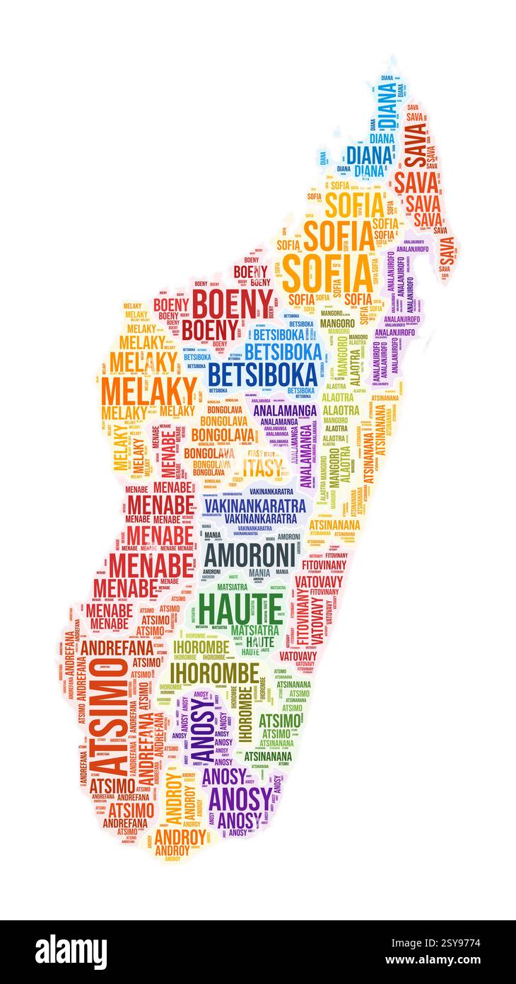 Madagascar region word cloud. Country shape design. Madagascar colored ...