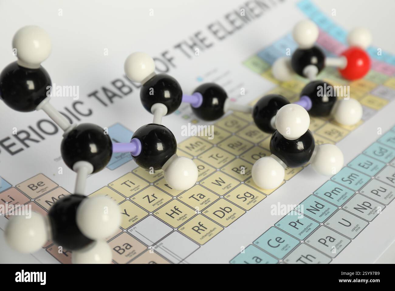 Molecule of retinol (vitamin A) on periodic table, closeup. Chemical ...