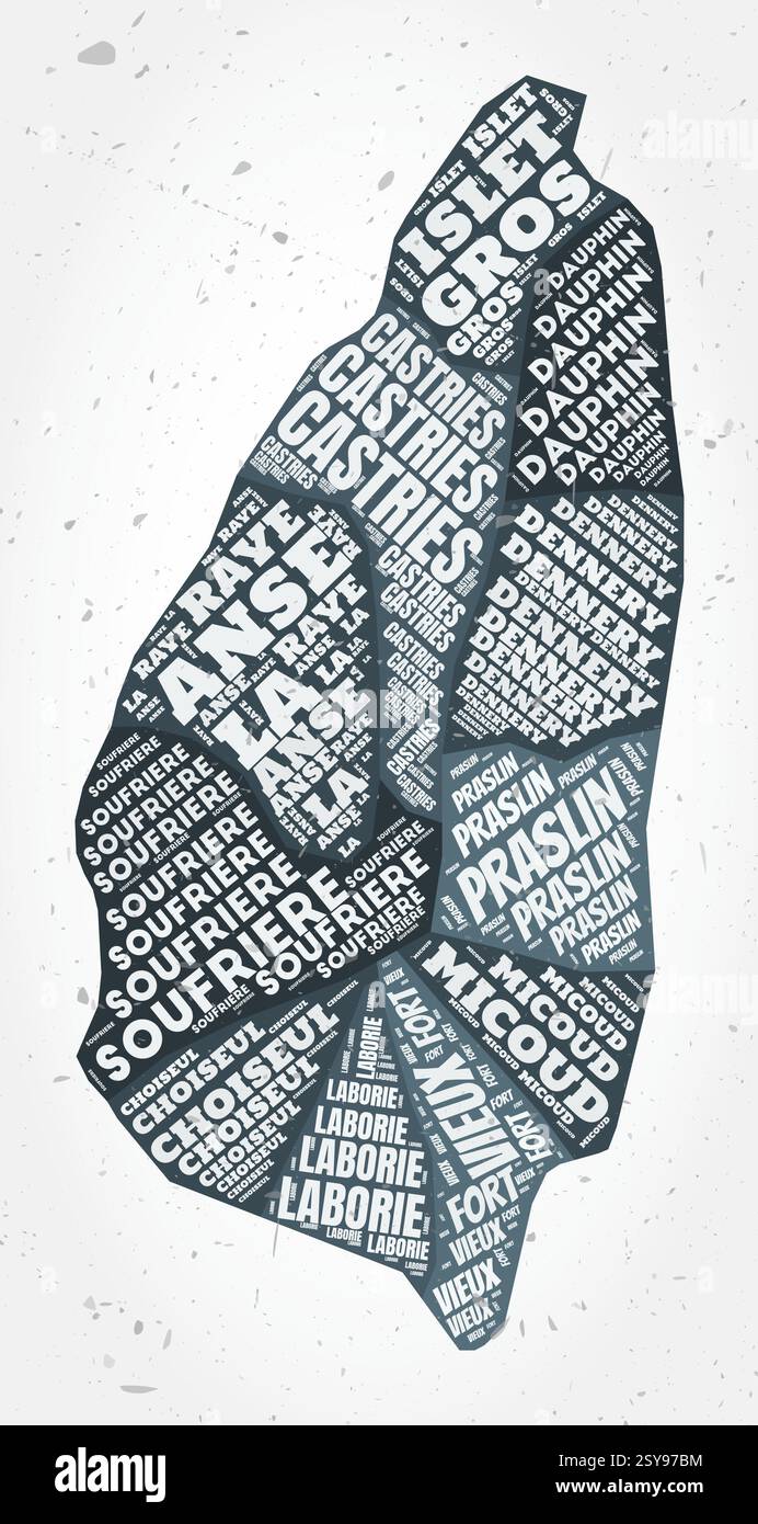 Saint Lucia regions word clouds. Country shape on textured background ...