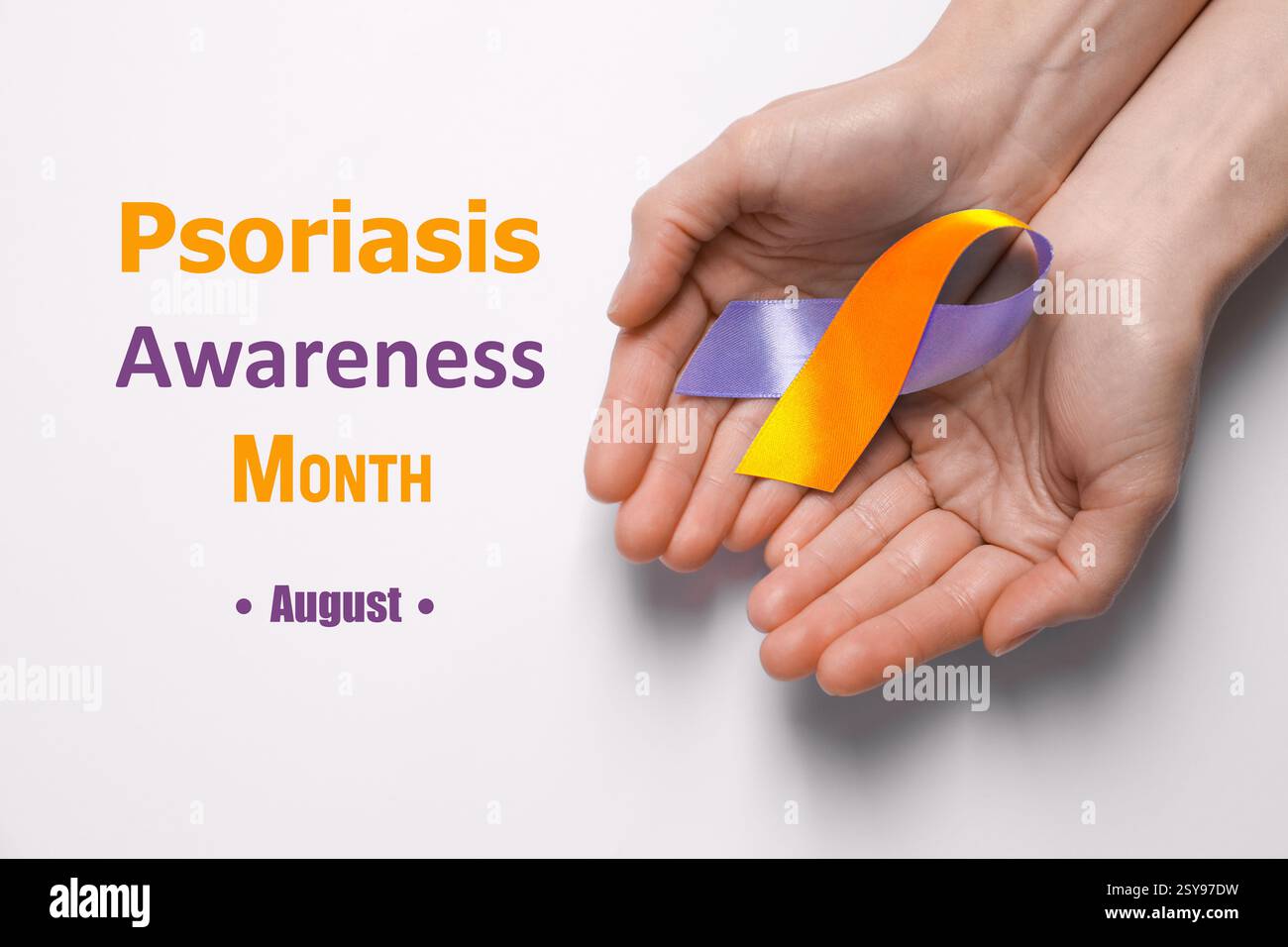 Psoriasis Awareness Month (August). Woman holding orange-orchid ...