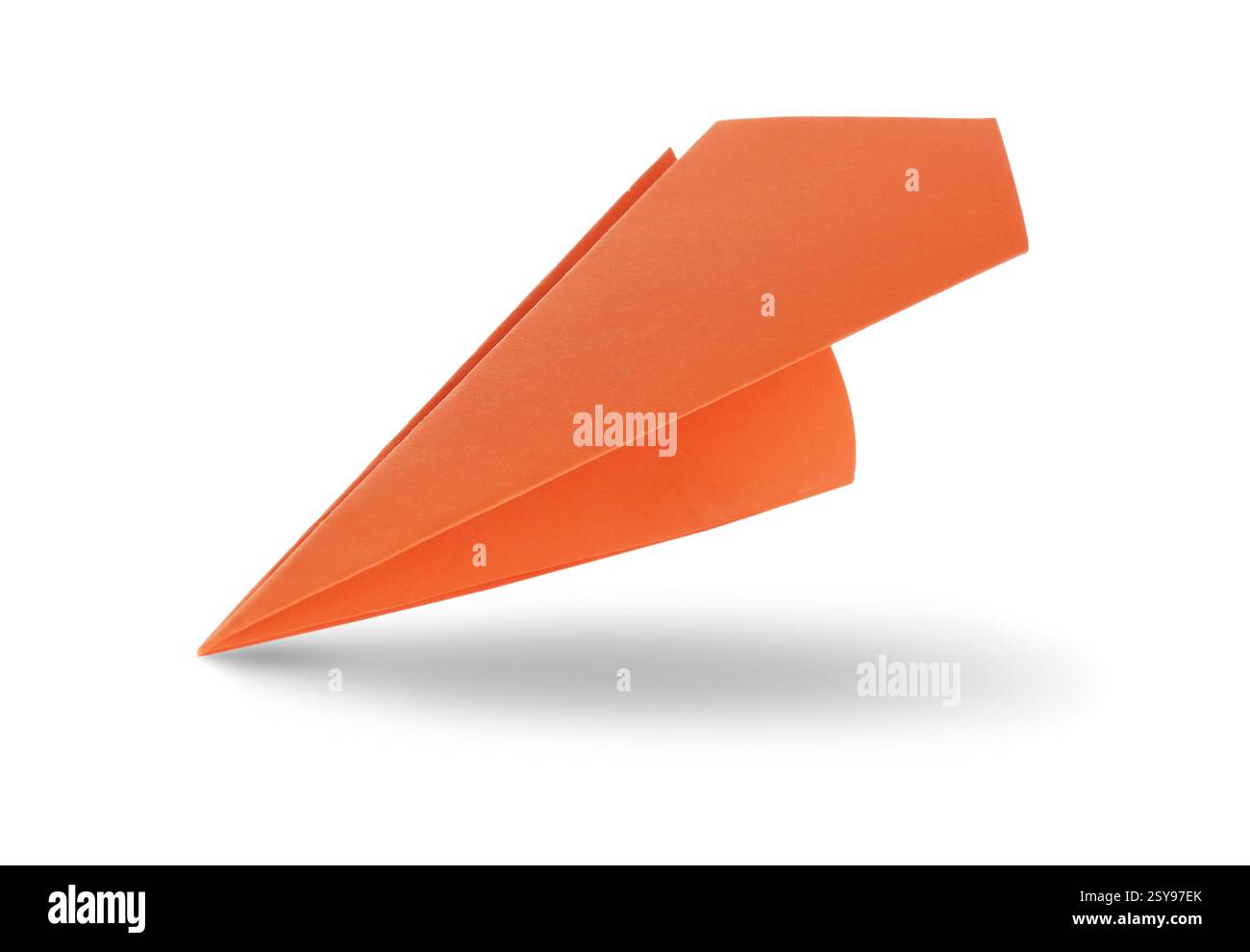 Orange paper plane in air on white background Stock Photo - Alamy