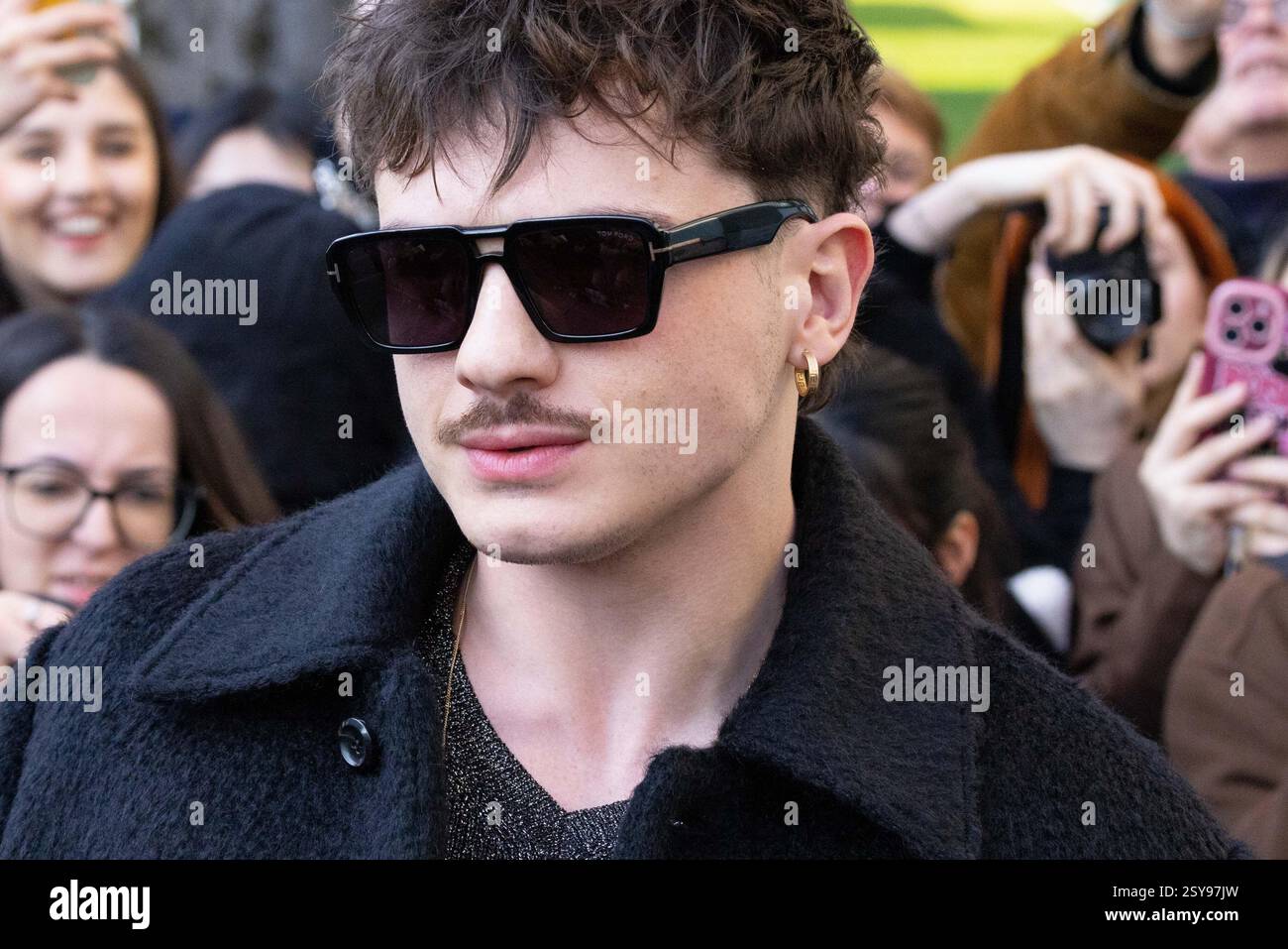 Olly is seen arriving at the Emporio Armani fashion show during the ...