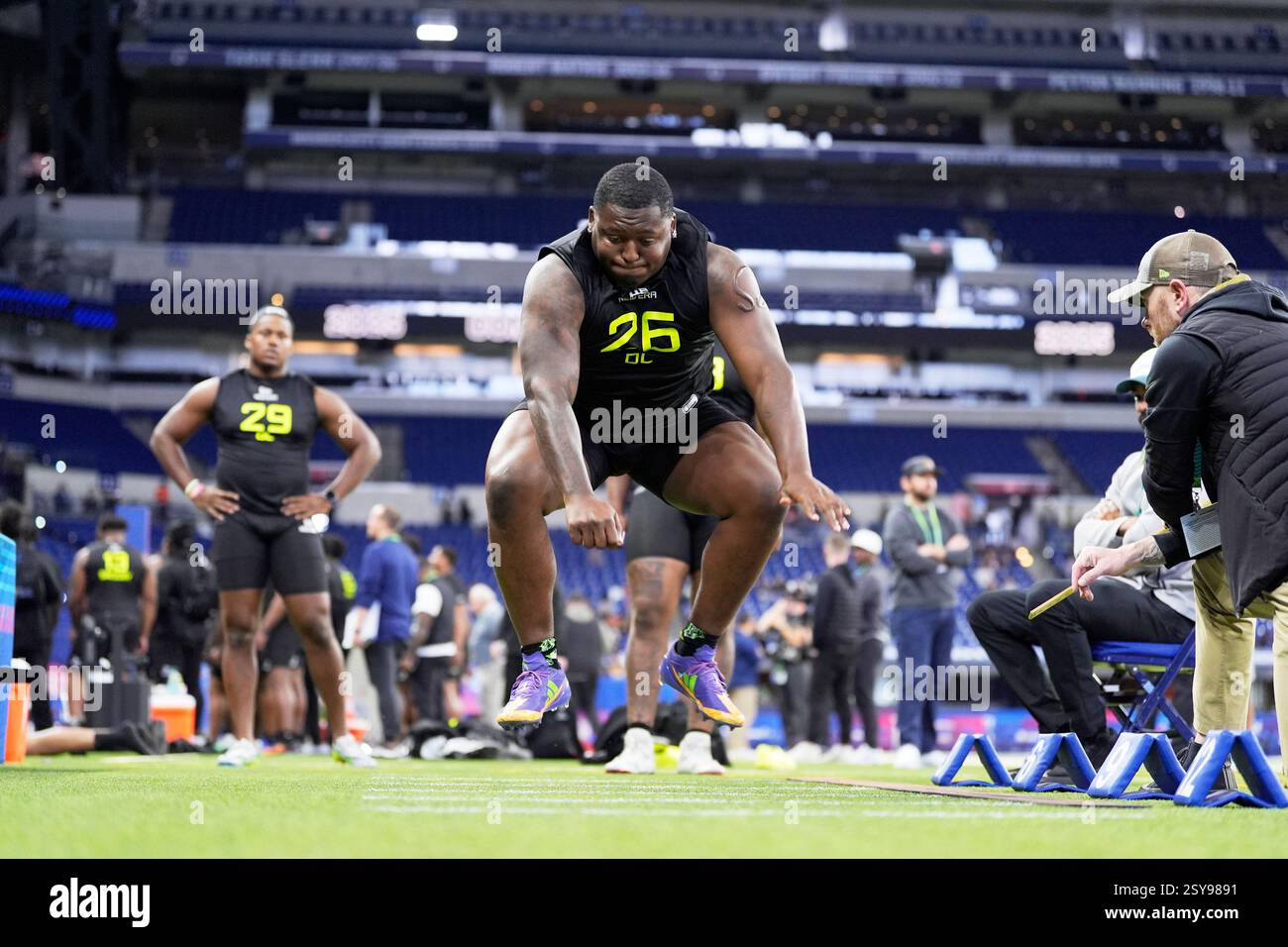 Virginia Tech defensive lineman Aeneas Peebles runs a drill at the NFL ...