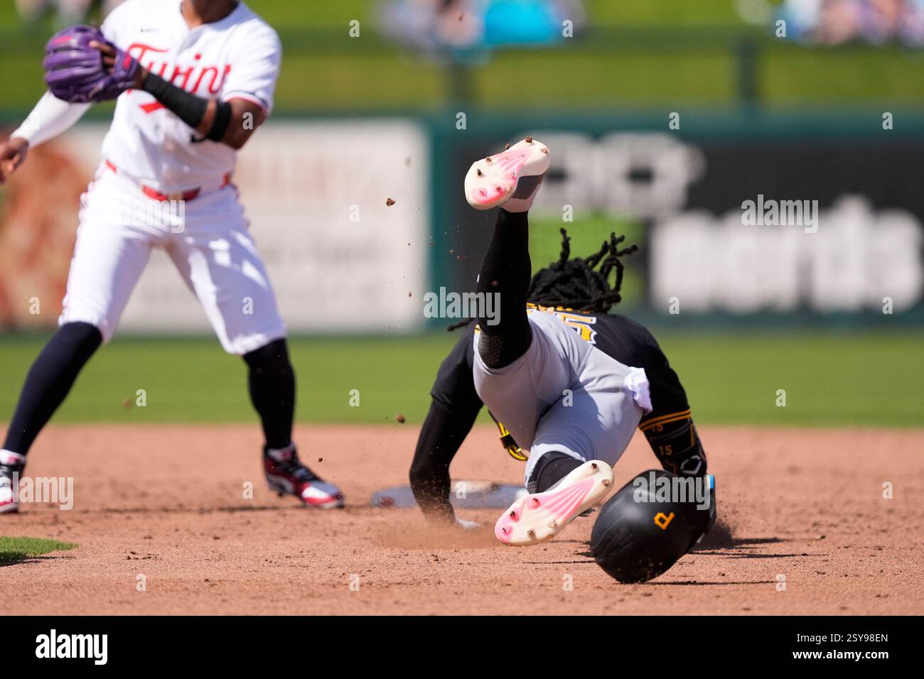 Pittsburgh Pirates Oneil Cruz steals second base on Minnesota Twins ...
