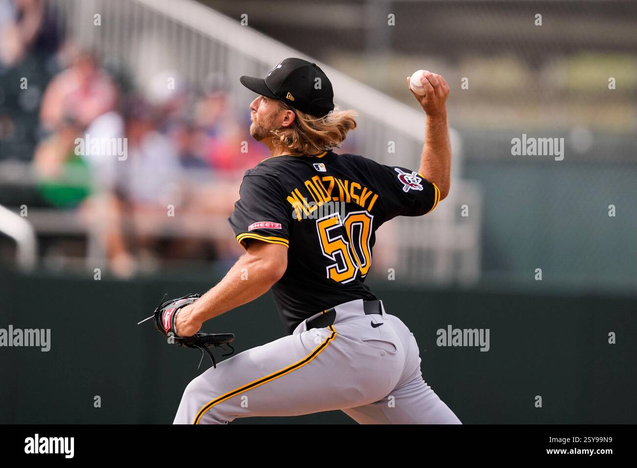 Pittsburgh Pirates pitcher Carmen Mlodzinski (50) delivers in the fifth ...