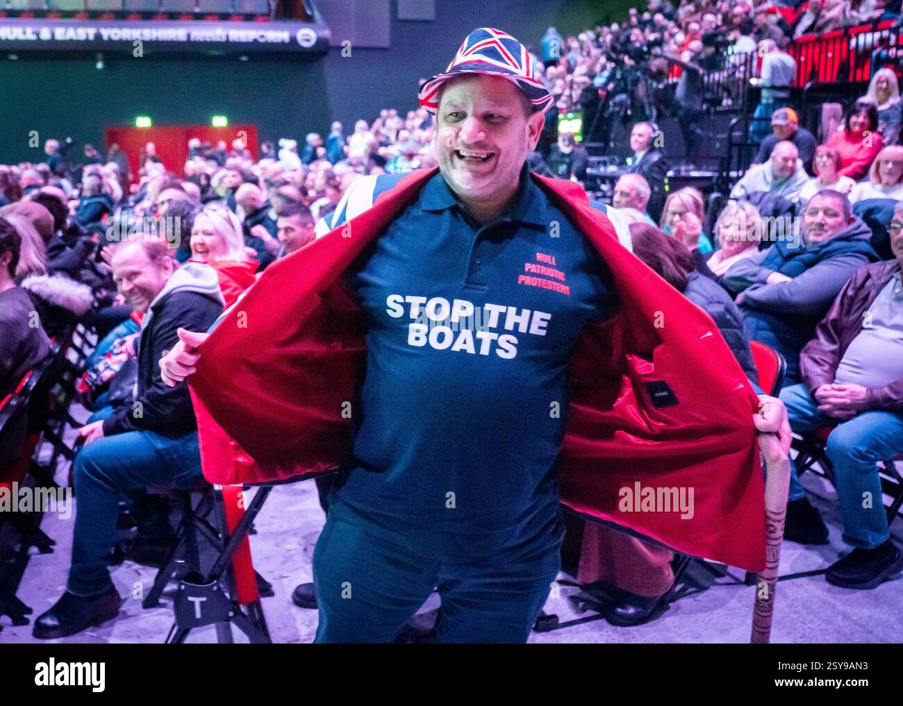 A supporter in the crowd during the Reform UK Hull conference at ...