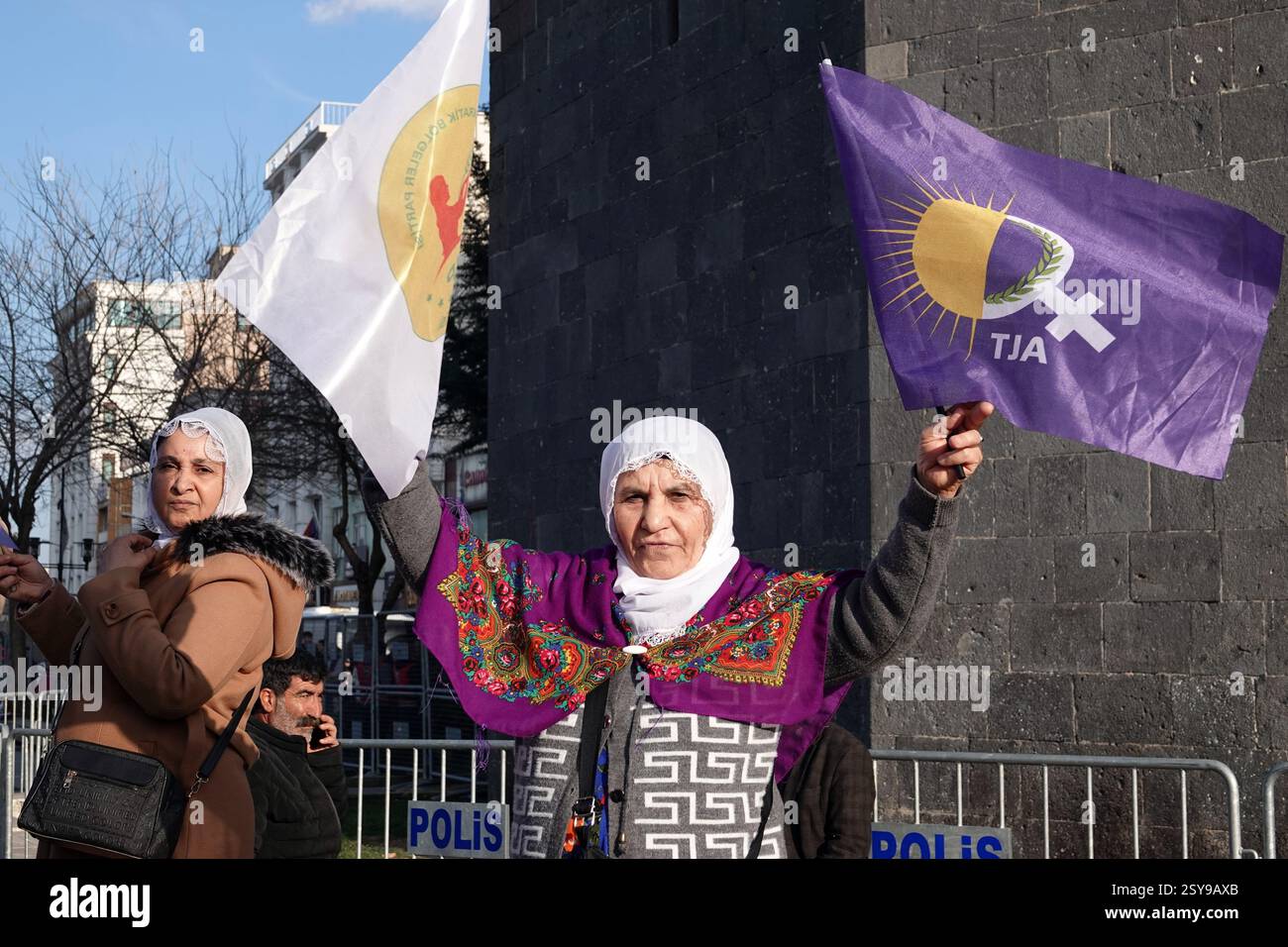 Diyarbakir, Turkey. 27th Feb, 2025. A Kurdish woman is seen waving the ...